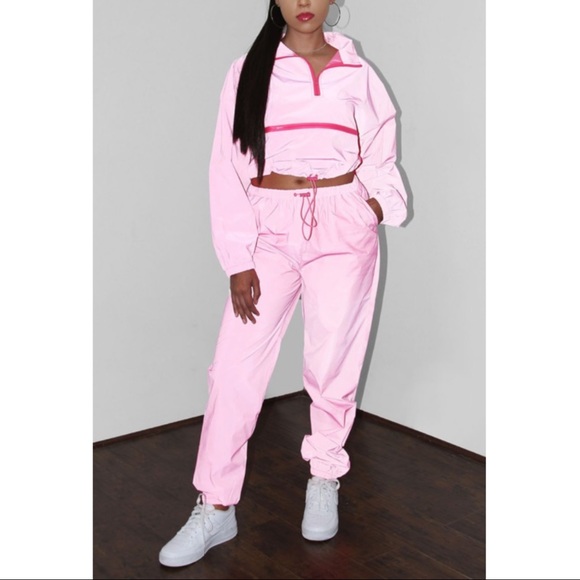 Tops | Brand New Pink Flash Reflective Tracksuit Set | Poshmark
